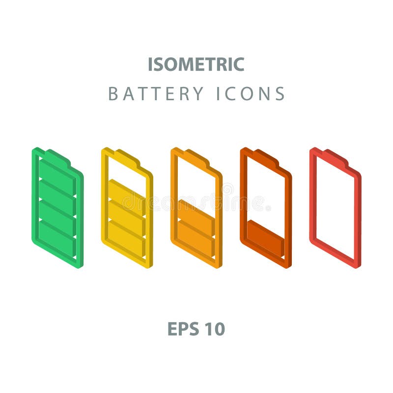 Set Isometric Battery, Paper Bag with Recycle, Electric Saving Plug in ...