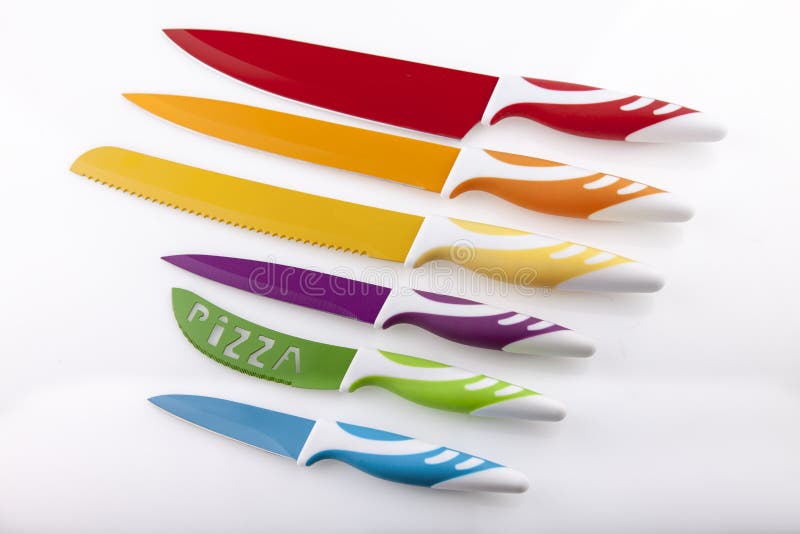 Set Color Knifes stock image. Image of purple, yellow - 38219325