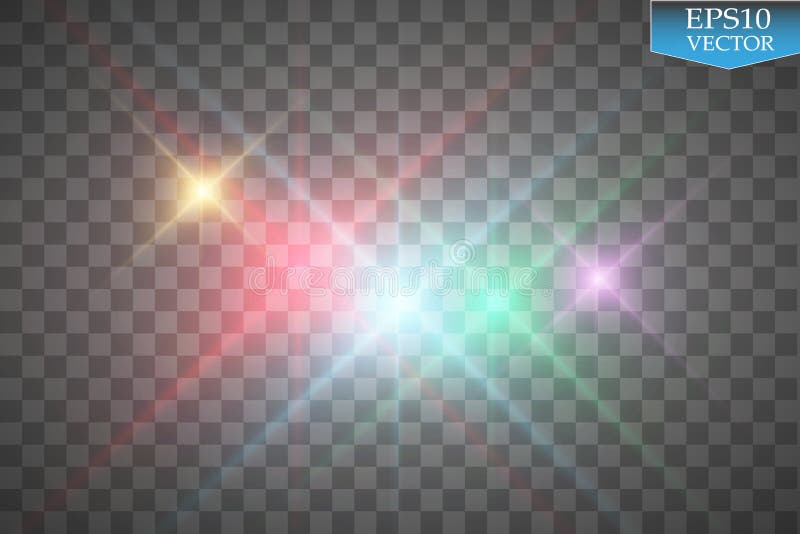 Set Of Color Lights, Flares On Transparent Background. Stock Vector ...