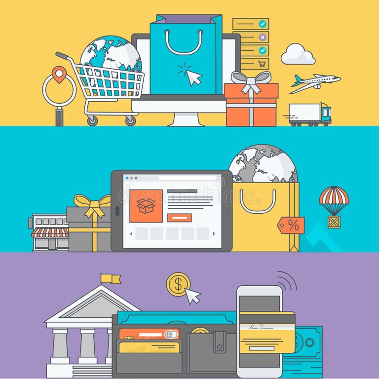 Set of Color Line Banners for E-commerce Stock Vector - Illustration of ...