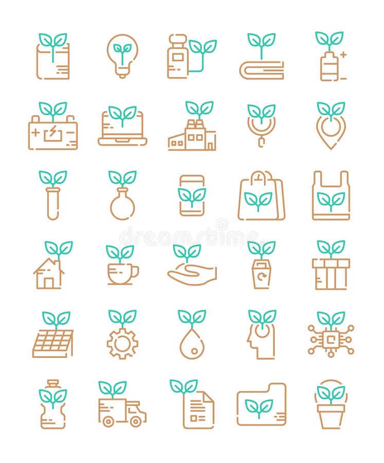 Set of Color Line Eco Friendly Icons Stock Vector - Illustration of ...