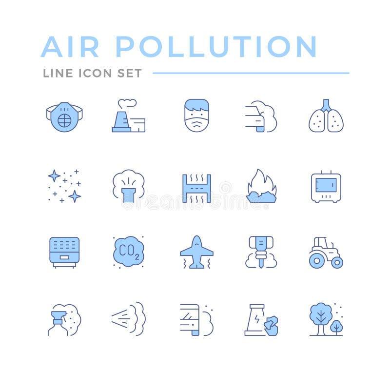 Set Color Line Icons of Air Pollution Stock Vector - Illustration of ...