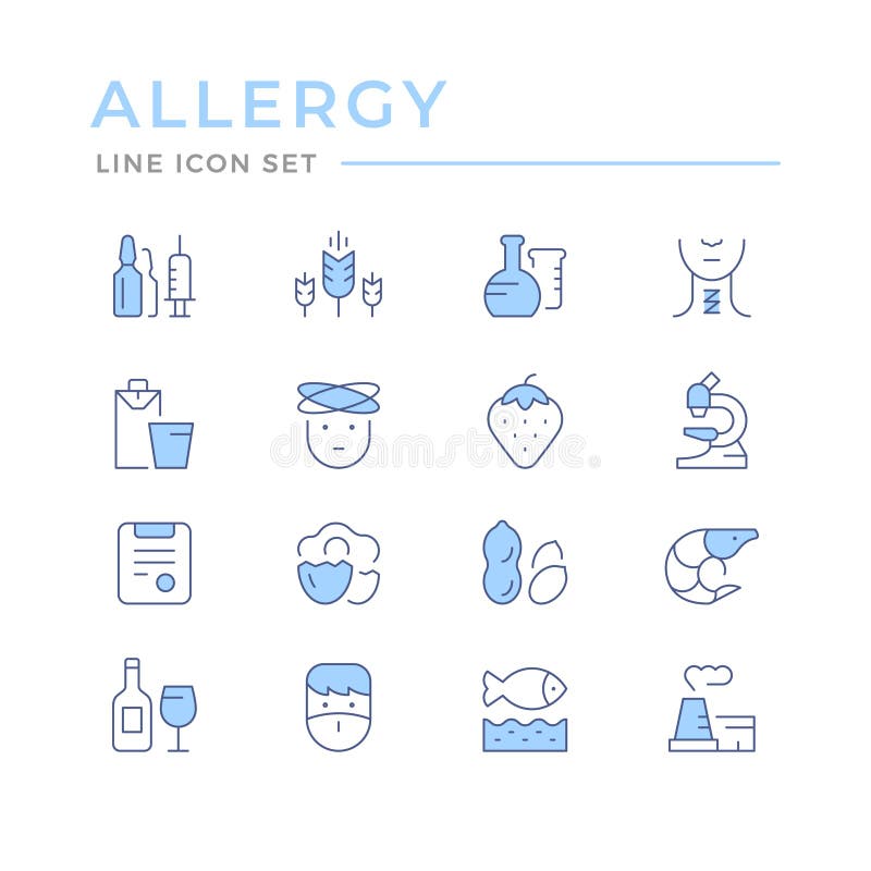 Set Color Line Icons of Allergy Isolated on White Stock Vector ...