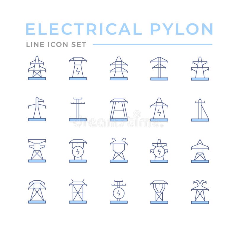 Set Color Line Icons of Electrical Pylon Stock Vector - Illustration of ...