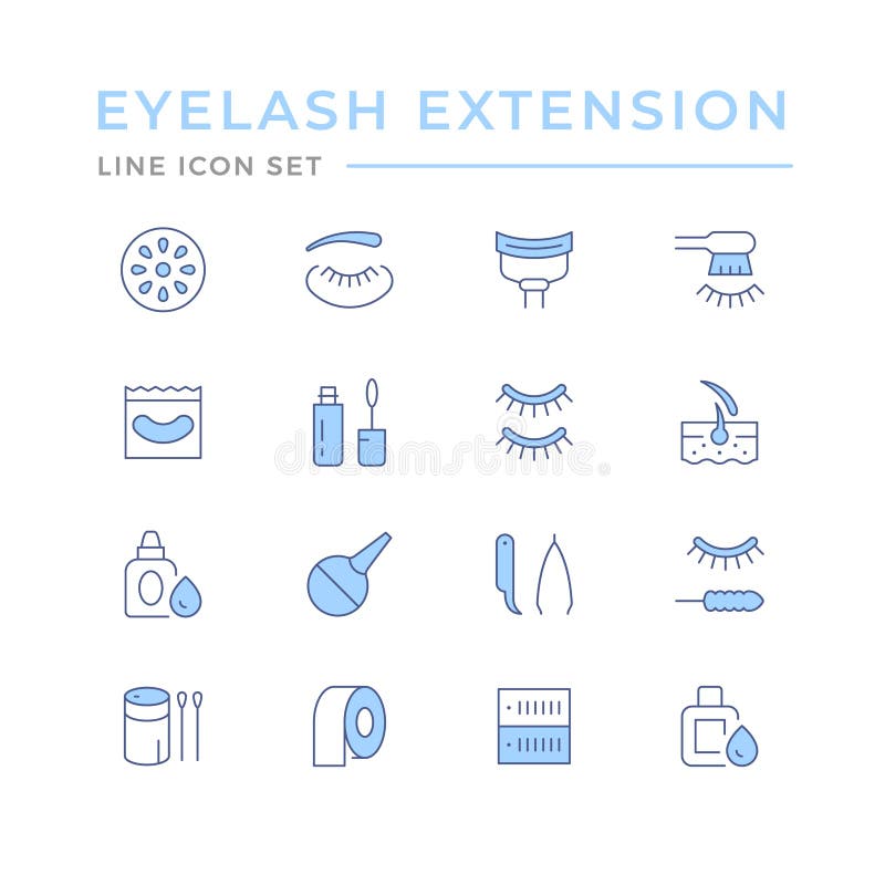Set Color Line Icons of Eyelash Extension Stock Vector - Illustration ...