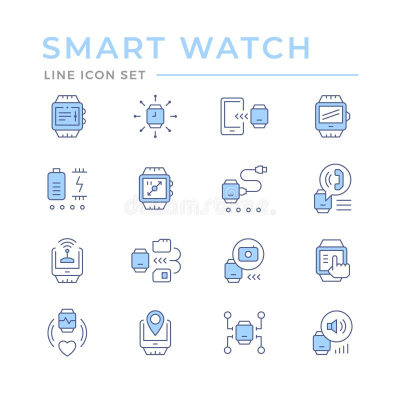 Set Color Line Icons of Smart Watch Stock Vector - Illustration of ...