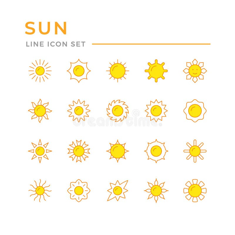 Set Color Line Icons of Sun Stock Vector - Illustration of energy, sign ...