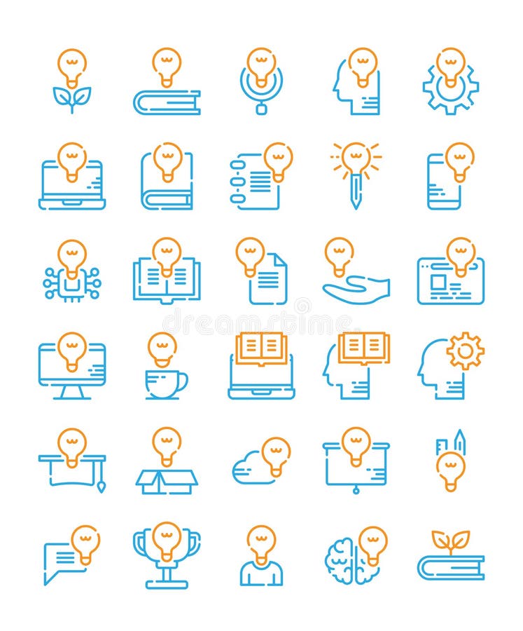 Set of Color Line Knowledge Education Learning Icons Stock Vector ...