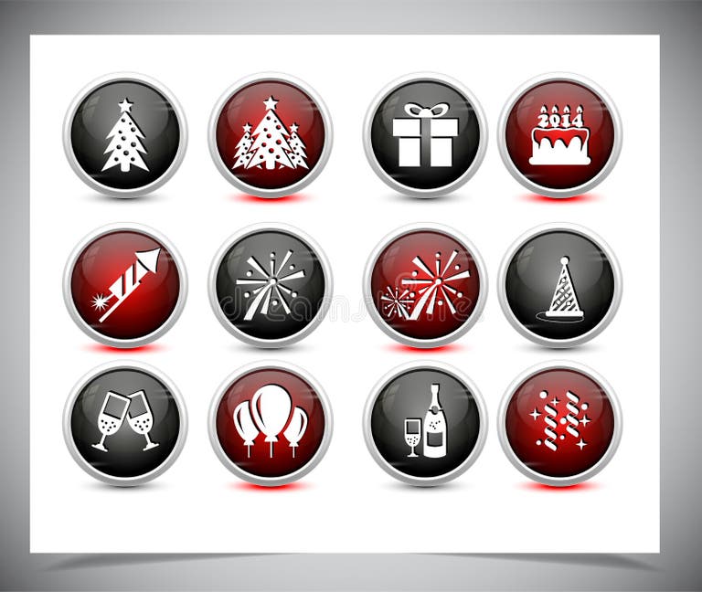 Set of Color New Year Buttons. Stock Illustration - Illustration of ...