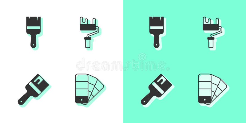 Set Color Palette Guide, Paint Brush, and Roller Icon. Vector Stock ...