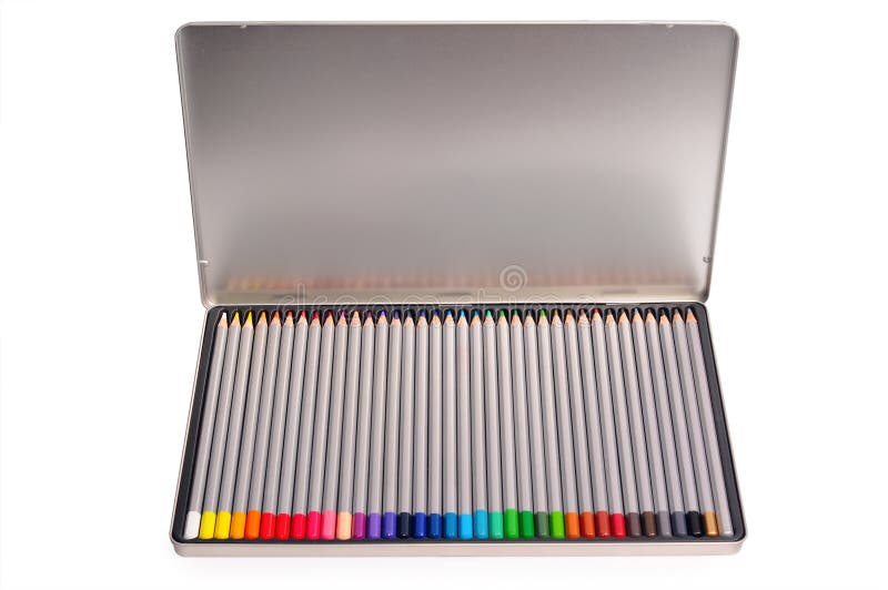 Set of Color Pencils in a Metal Box. Stock Photo - Image of color ...