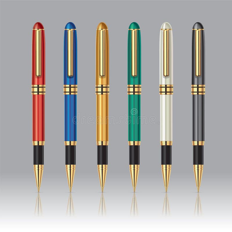 Set of Color Pens. Illustration. Stock Vector - Illustration of ...