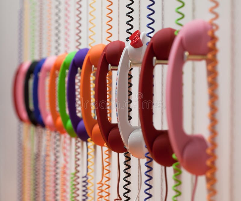 Set of Color Phones and Wires Stock Photo - Image of communication ...