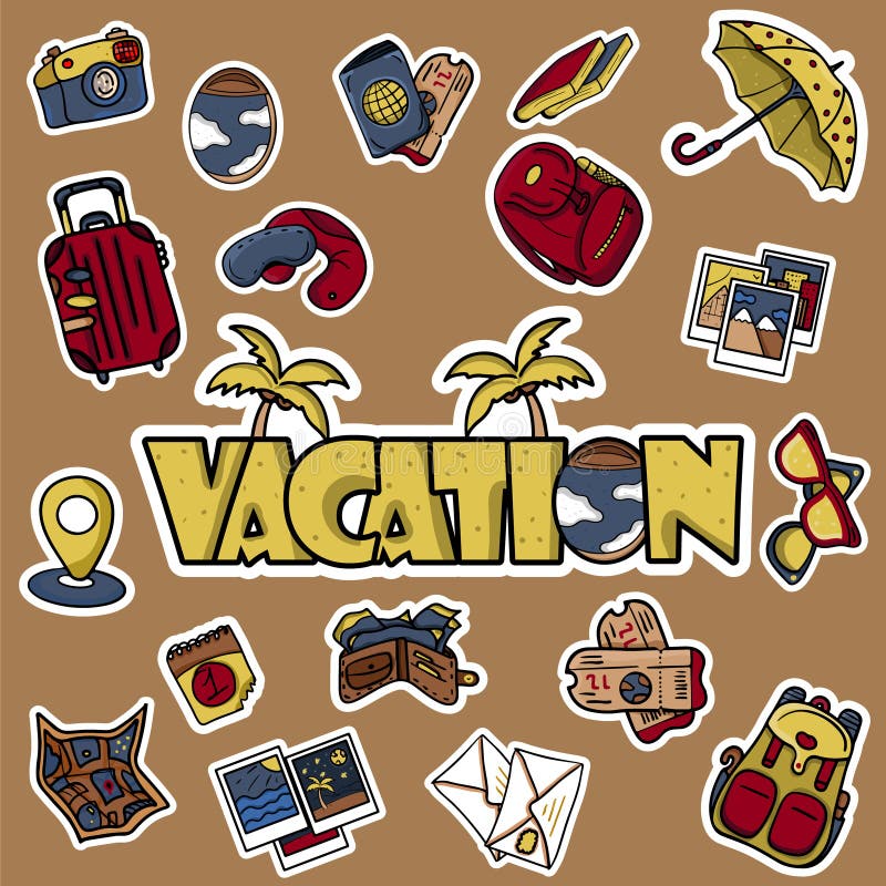 A Set of Color Pictures on the Theme of Vacation Stock Illustration ...