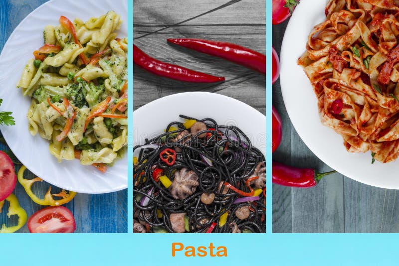 A Set of Color Pictures of Various Types of Pasta. Pasta with ...