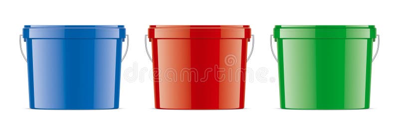 Set of Color Plastic Buckets of Medium Size Stock Vector - Illustration ...