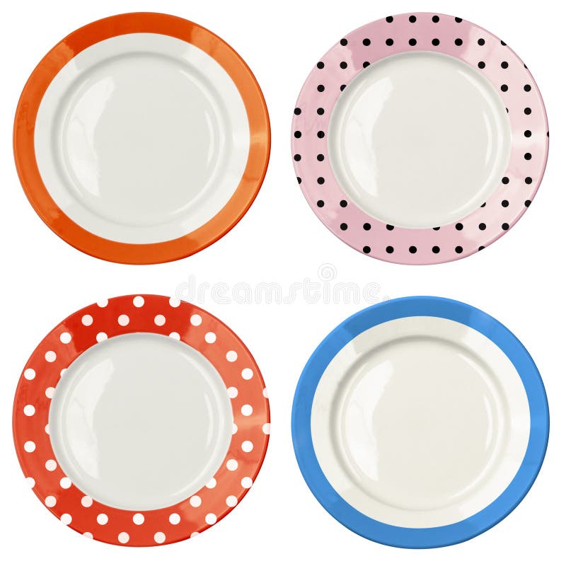 Set of Color Plates with Polka Dot Pattern Isolated Stock Photo - Image ...