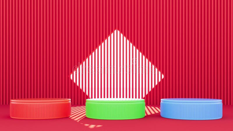 Set of Color Podiums Stand Empty Pedestal 3d Stock Illustration ...
