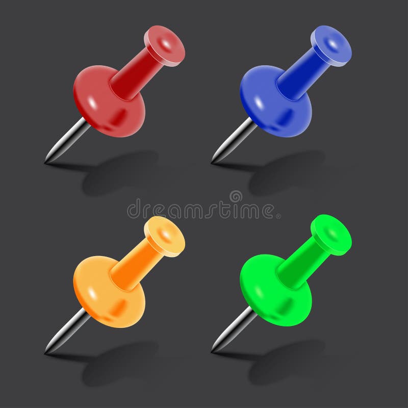 Color Push Pins. Front View. 3D Render Stock Illustration ...