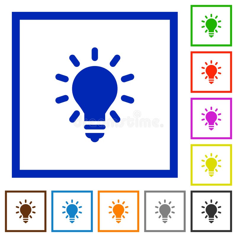 Lighting Bulb Framed Flat Icons Stock Illustration - Illustration of ...