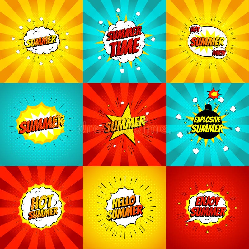 Set of Color Summer Banners in Pop Art Style Stock Vector ...