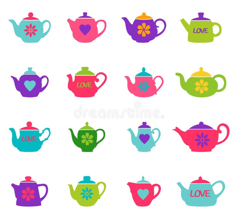 Set of Color Teapots, Vector Illustration Stock Vector - Illustration ...