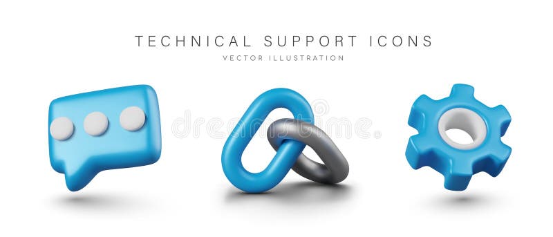 Set of Color Technical Support Icons in 3D Style. Online Help, Settings ...