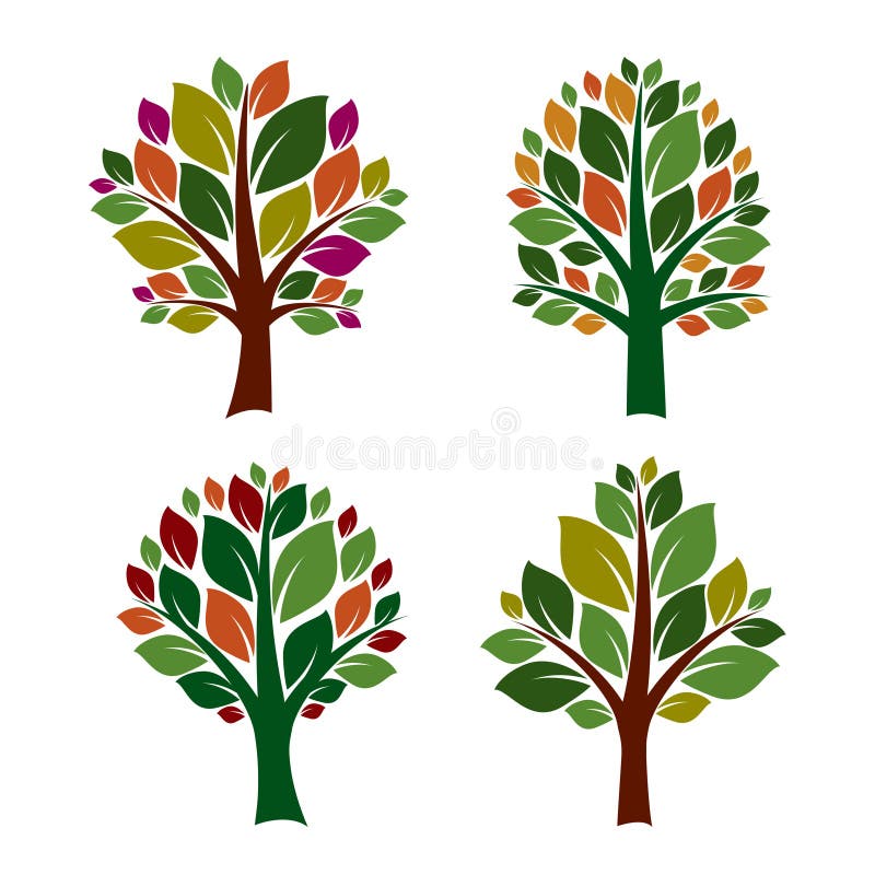 Set of Color Trees Icon. Vector Illustration. Stock Illustration ...