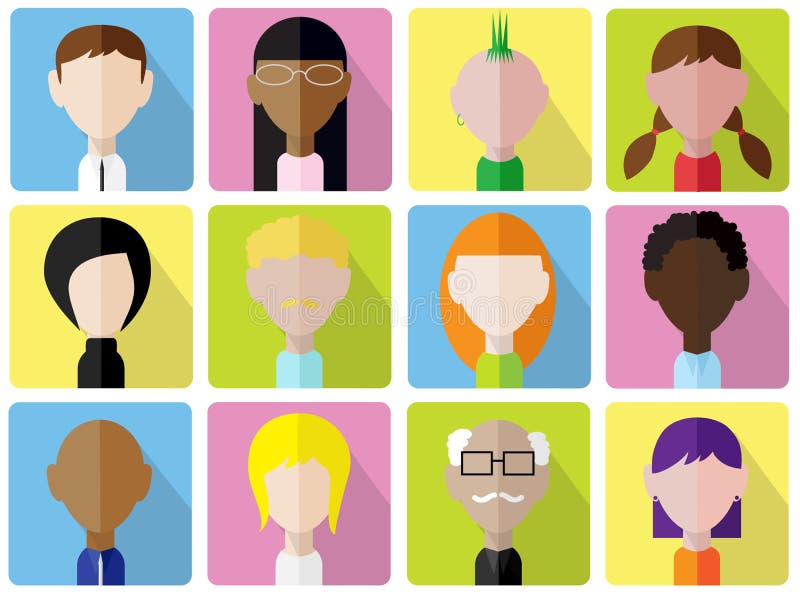 Set of Color Vector Flat Design Faces. Stock Vector - Illustration of ...