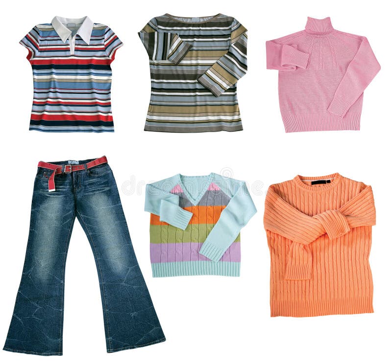 Child Girl Cotton Bright Summer Clothes Set Collage Isolated. Stock ...