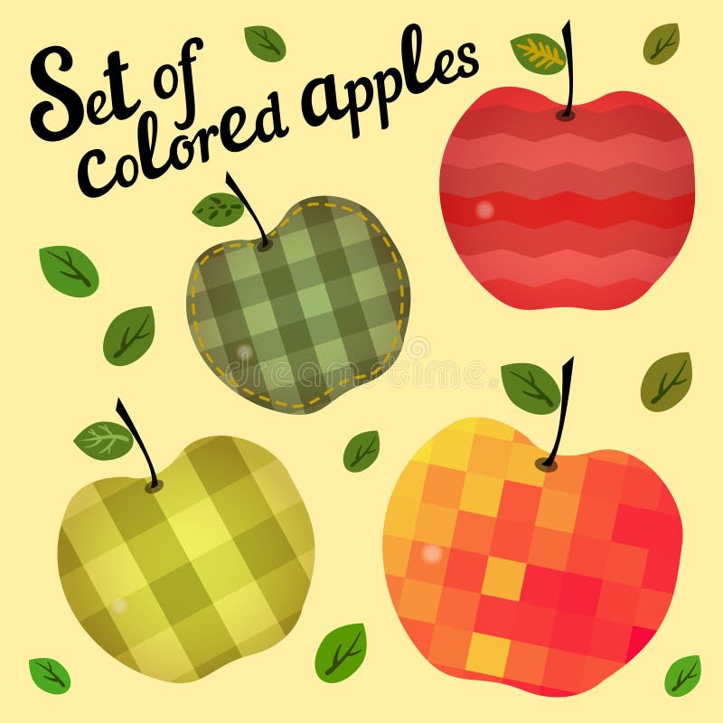 Set of colored apples stock illustration. Illustration of stylized ...