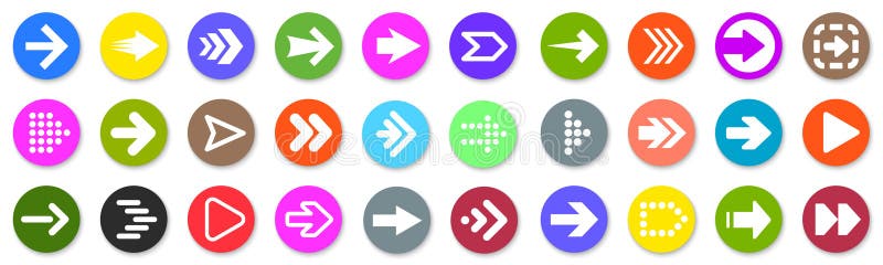 Set Colored Arrow Button Icons. Collection Different Arrows Sign Stock ...