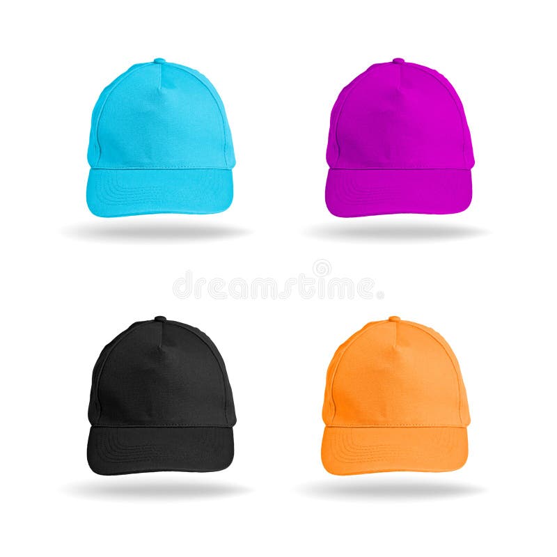 Set of Colored Baseball Caps on a White Background. Stock Image - Image ...