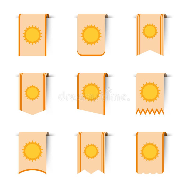 Set of Colored Bookmarks with Sun Stock Vector - Illustration of badge ...