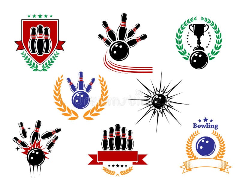 Set of Colored Bowling Emblems and Badges Stock Vector - Illustration ...