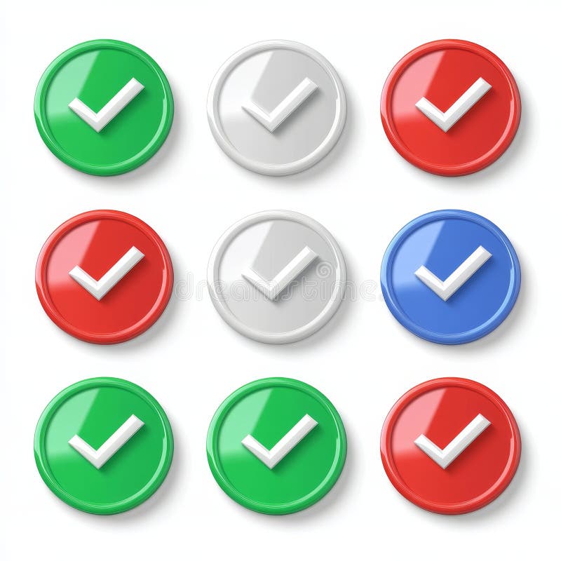 Set of Colored Buttons with Check Mark. Vector Illustration. Eps 10 ...