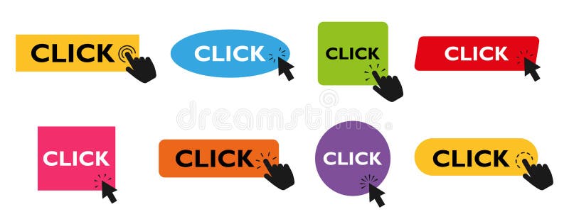 Click Cursor Set Button with Hand or Mouse Cursor. Computer Mouse Cursor or Hand Pointer Symbol ...