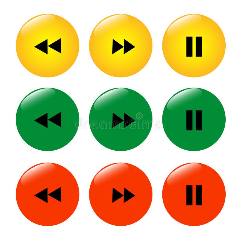 Set of Colored Buttons Icons Rewind Pause. Stock Illustration ...