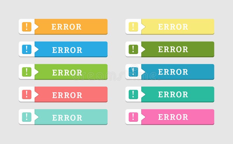 Set of Colored Buttons Labeled ERROR and Exclamation Mark Stock Vector ...