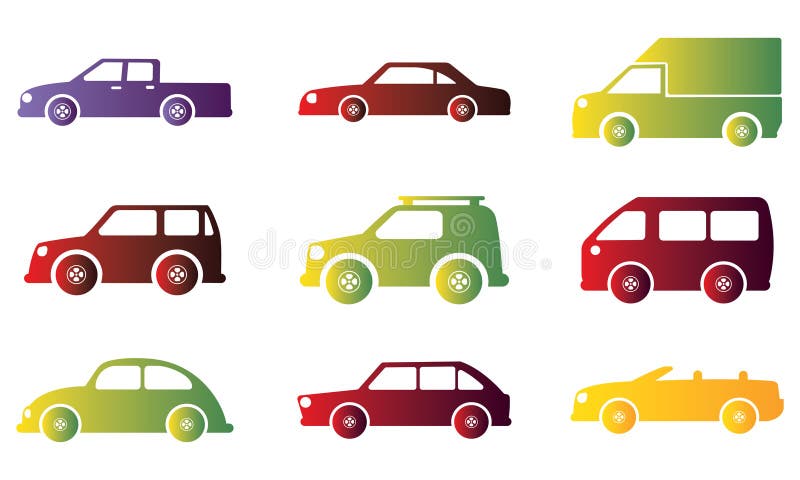 Set of Colored Cars Icons Vector Stock Vector - Illustration of ...