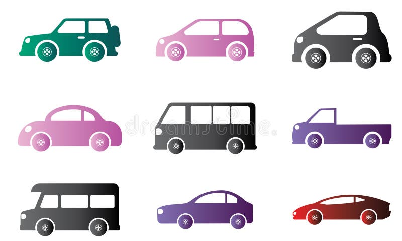 Set of Colored Cars Icons Vector Stock Vector - Illustration of ...