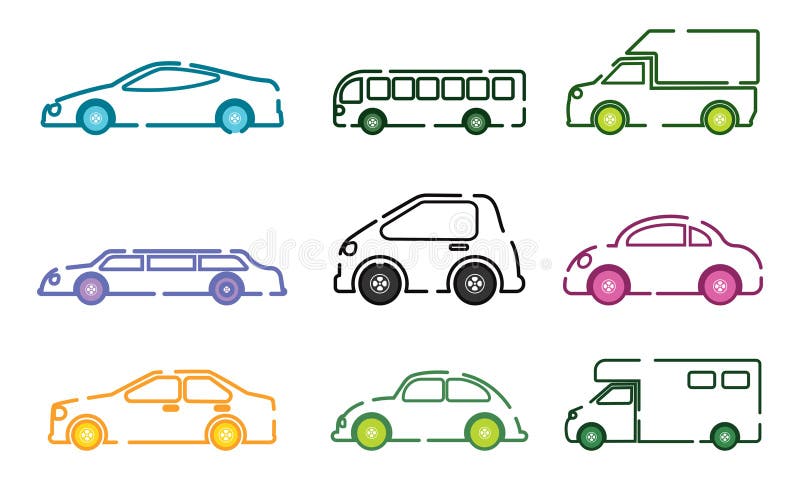 Set of Colored Cars Icons Vector Stock Vector - Illustration of ...