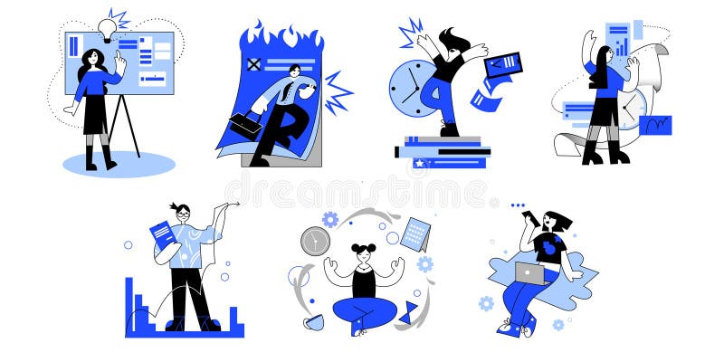 Set of Colored Cartoon Characters Organizing Their Time Stock Vector ...