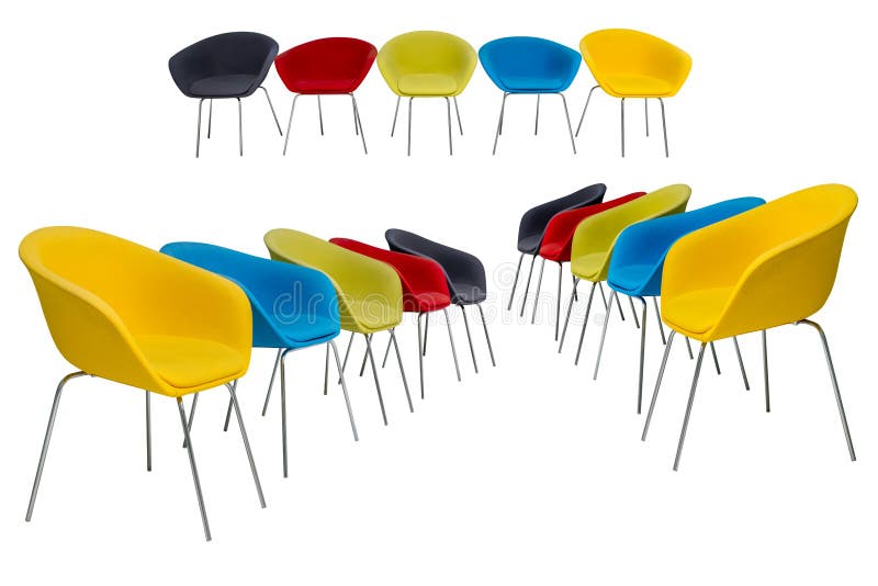 Set of Colored Chairs with Fabric Upholstery Isolated on White ...