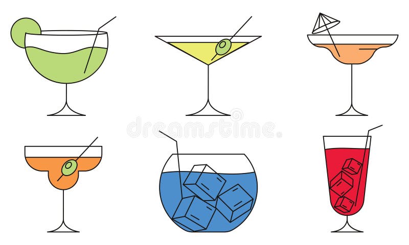 Set of Colored Cocktail Icons. Vector Stock Illustration - Illustration ...
