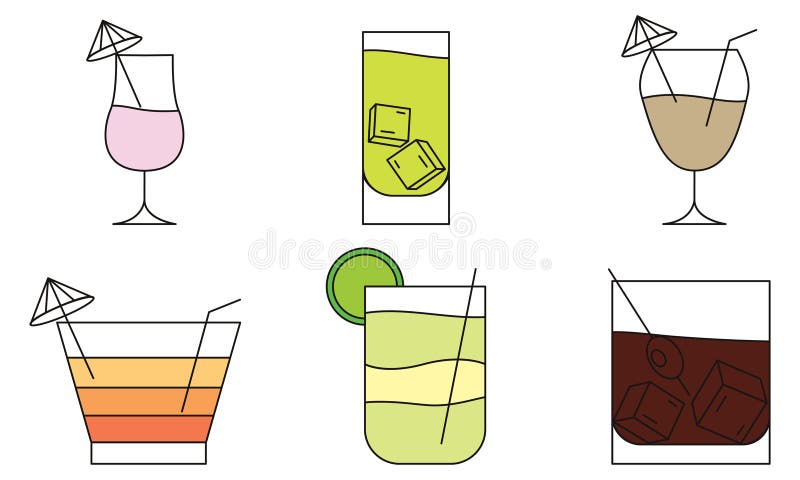 Set of Colored Cocktail Icons. Vector Stock Illustration - Illustration ...