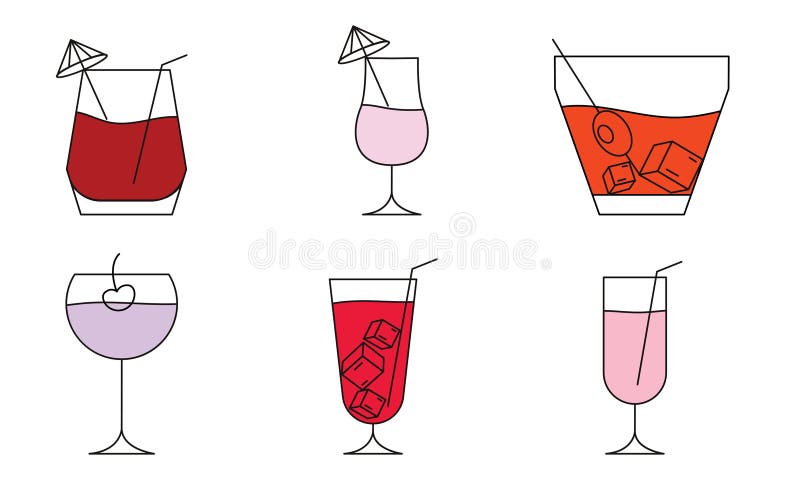 Set of Colored Cocktail Icons. Vector Stock Illustration - Illustration ...