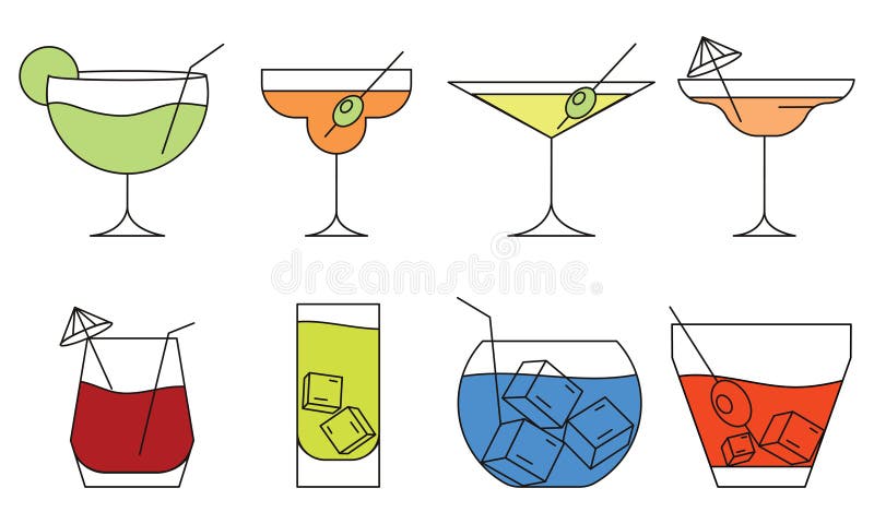 Set of Colored Cocktail Icons. Vector Stock Illustration - Illustration ...