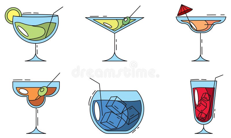 Set of Colored Cocktail Icons. Vector Stock Illustration - Illustration ...