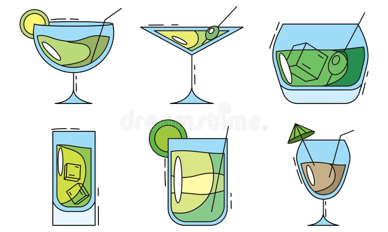 Set of Colored Cocktail Icons. Vector Stock Illustration - Illustration ...
